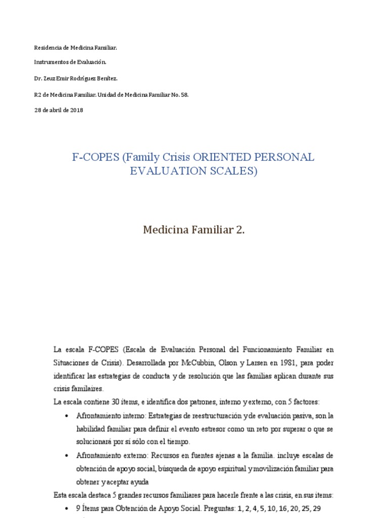 F-Copes (Family Crisis Oriented Personal Evaluation Scales) | PDF