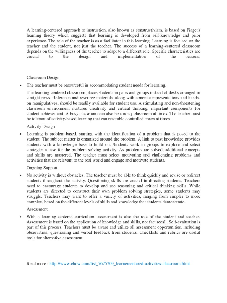 Student Centered Learning | PDF | Teachers | Educational Assessment