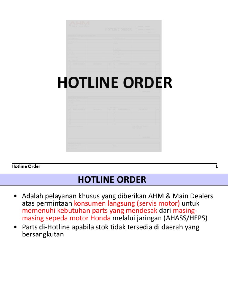 Pengetahuan Parts (Hotline Order) | PDF