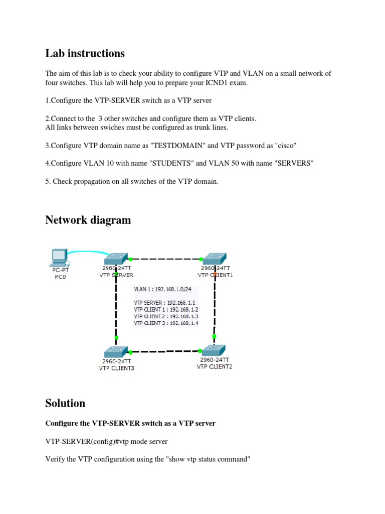 Lab Instructions: Configure The VTP-SERVER Switch As A VTP Server | PDF | Ethernet ...