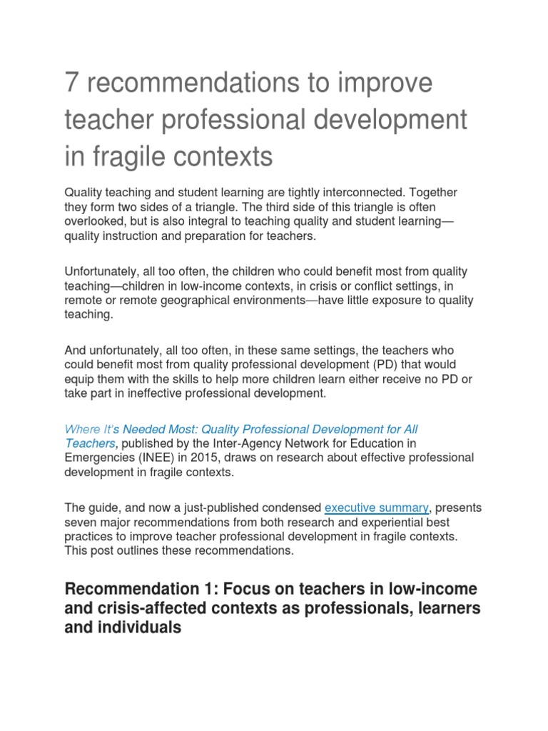 7 Recommendations To Improve Teacher Professional Development | PDF ...