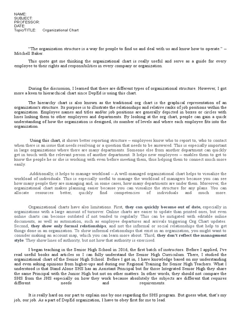 A Reflection On Organizational Chart | PDF | Hierarchy | Behavior ...