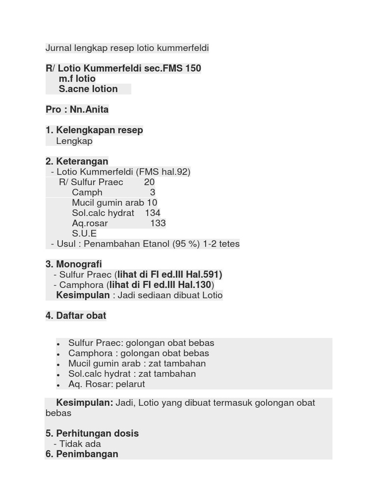 Resep Lotio Kummerfeldi untuk Jerawat | PDF