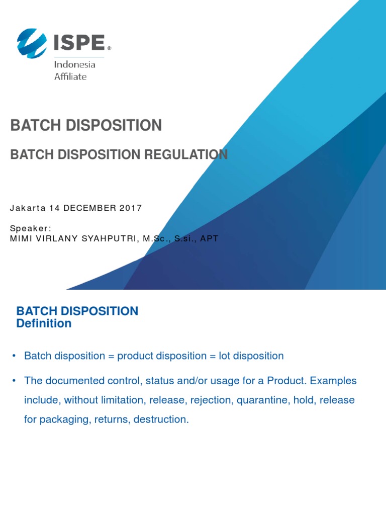 Batch Disposition Pdf Verification And Validation Specification