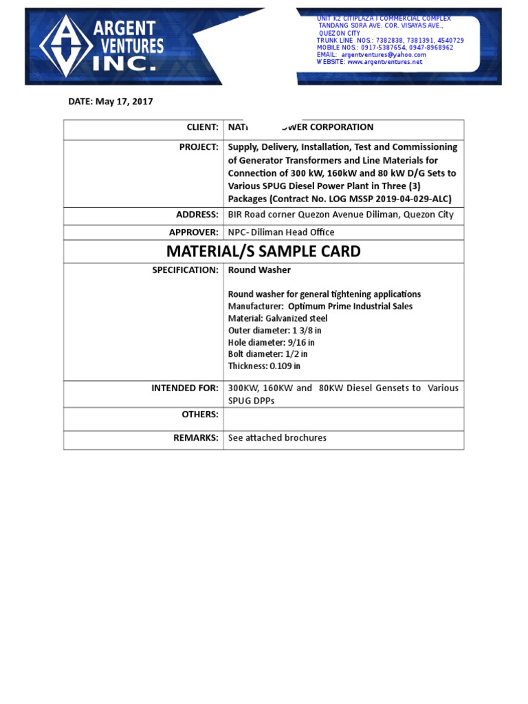 Material/S Sample Card: Spug Dpps | PDF