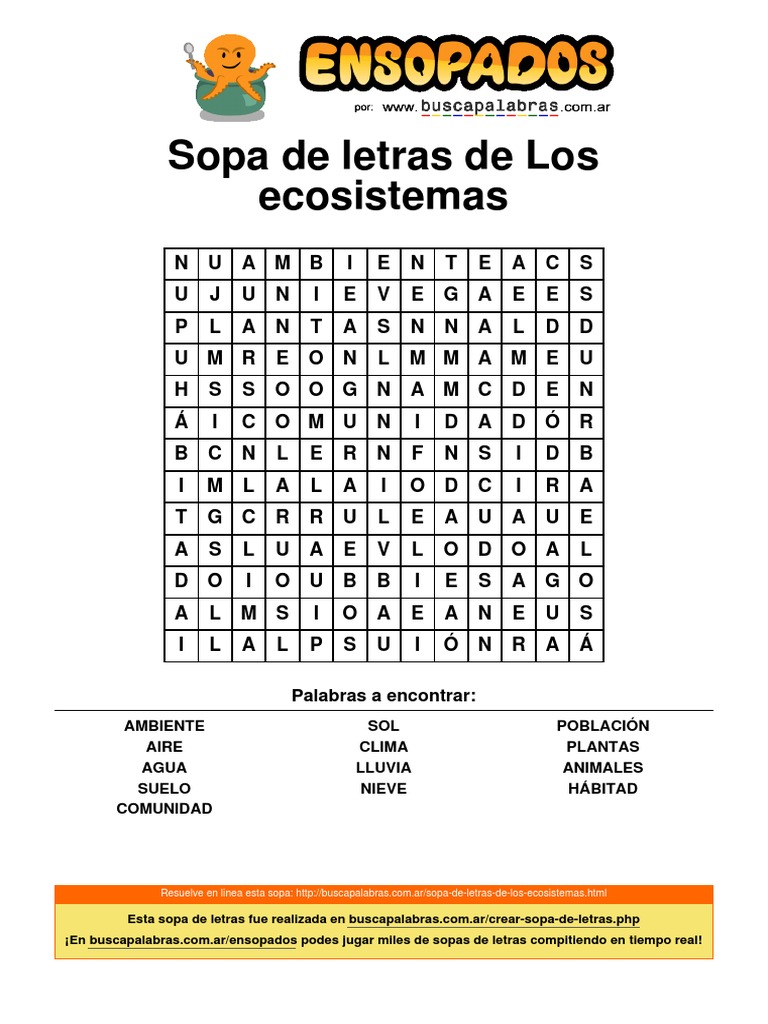 Sopa De Letras De Ecosistema Para Imprimir Sociales Utilizando Las TIC