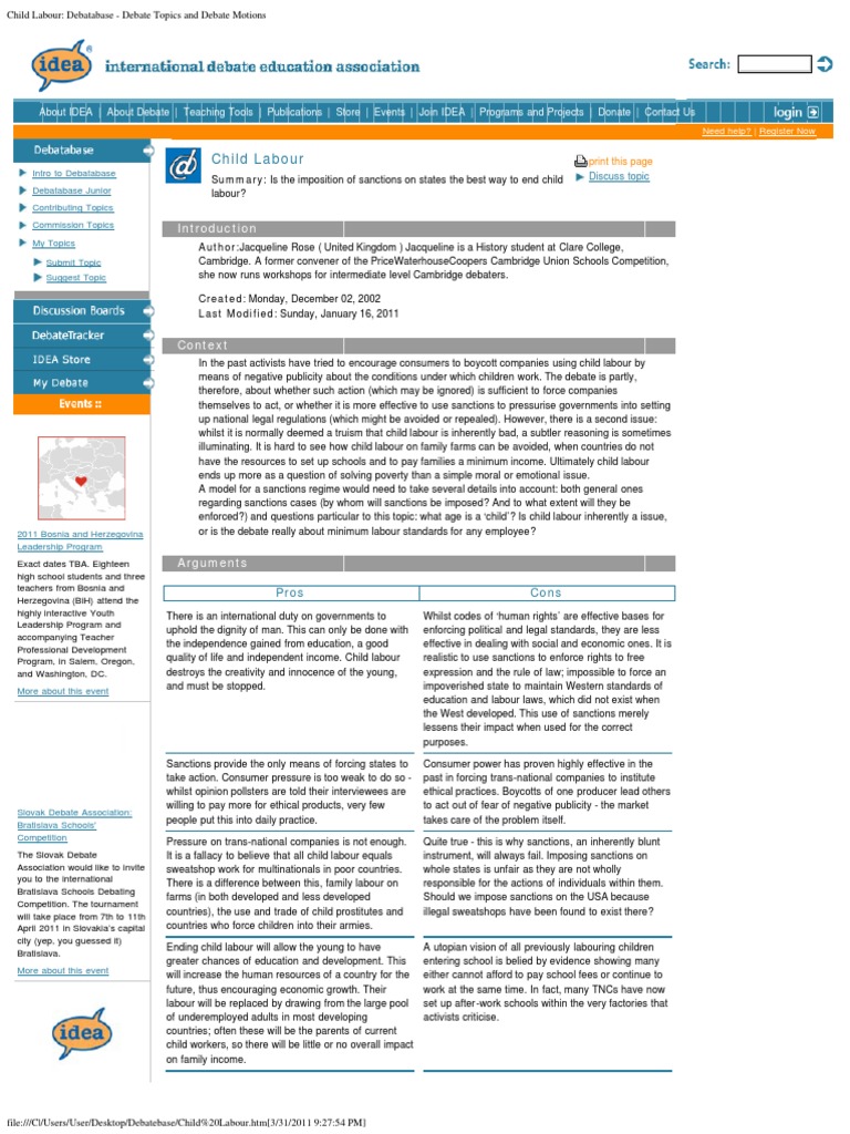 Child Labour: Summary: Is The Imposition of Sanctions On States The ...