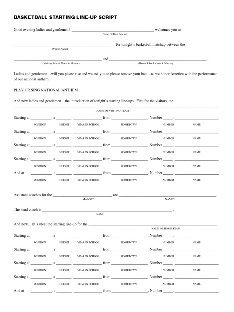 Starting Lineups Announced for Basketball Matchup | PDF | Sports | Leisure