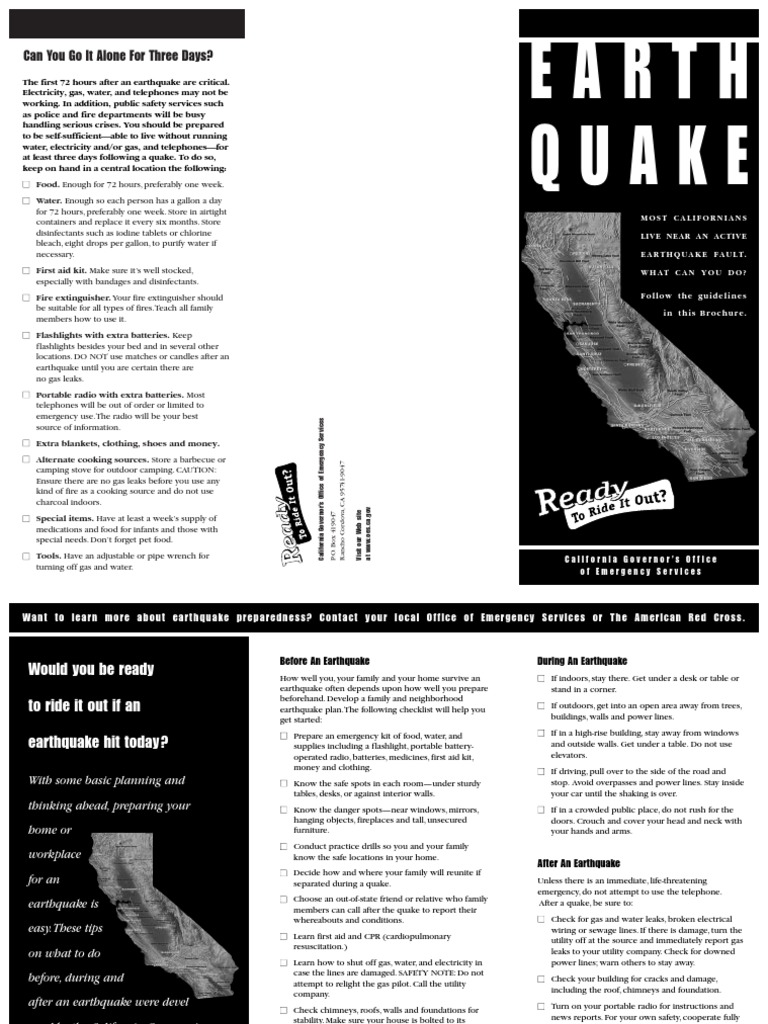 Oes Earthquake Brochure | PDF | Flashlight | First Aid