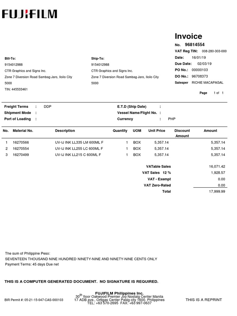 Invoice: Bill-To: Ship-To | Download Free PDF | Philippines | Services ...