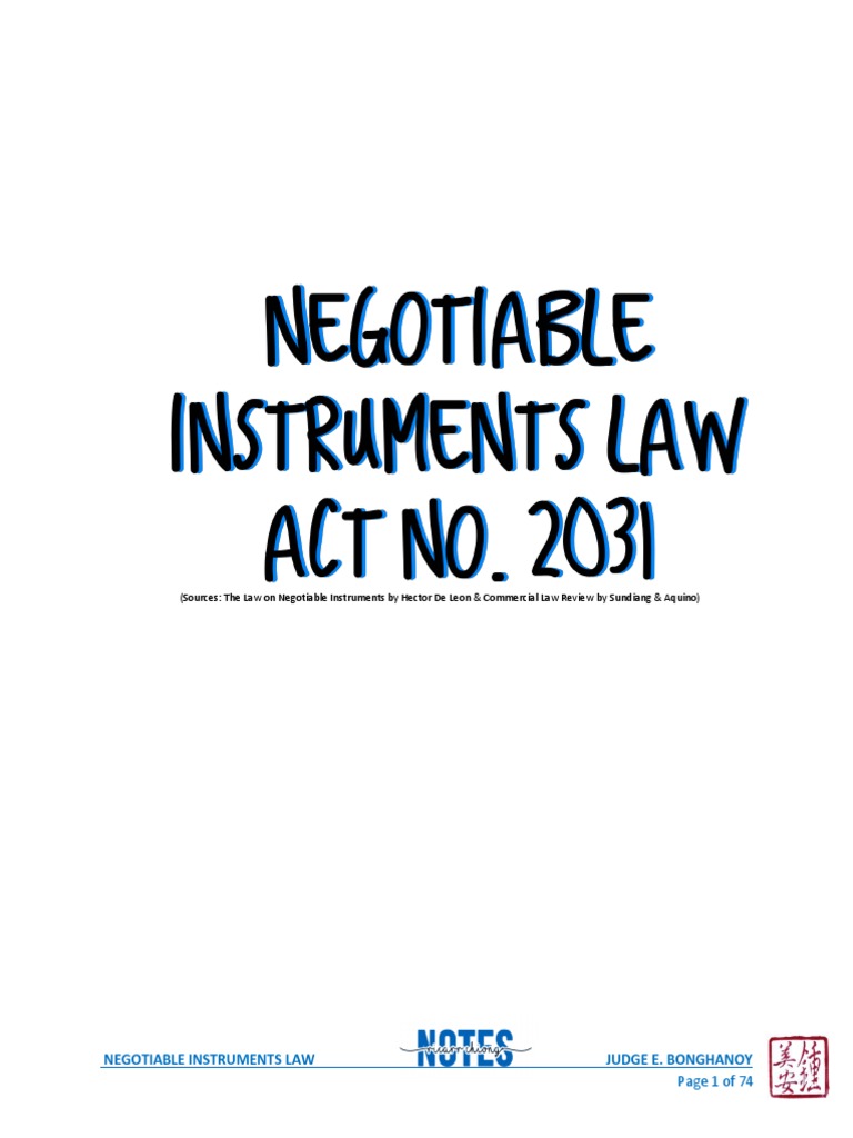 NEGO | PDF | Negotiable Instrument | Promissory Note
