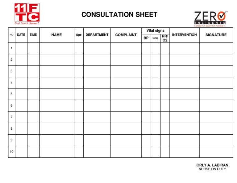 Consultation Sheet: Name Complaint Vital Signs Signature BP RR/ O2 | PDF