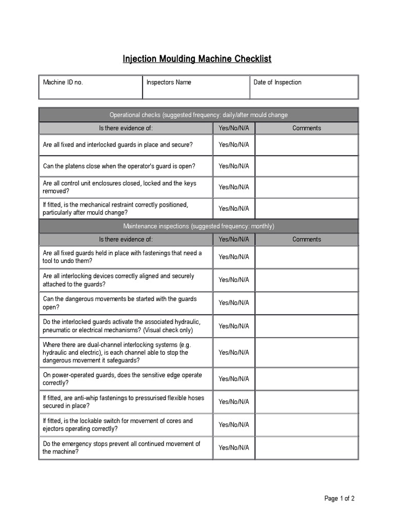Check sheet | Machines | Equipment