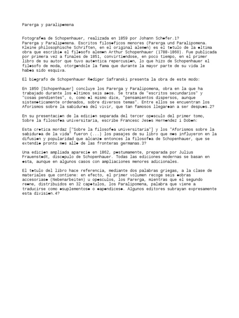 Parerga y Paralipomena de Schopenhauer | PDF | Clásicos