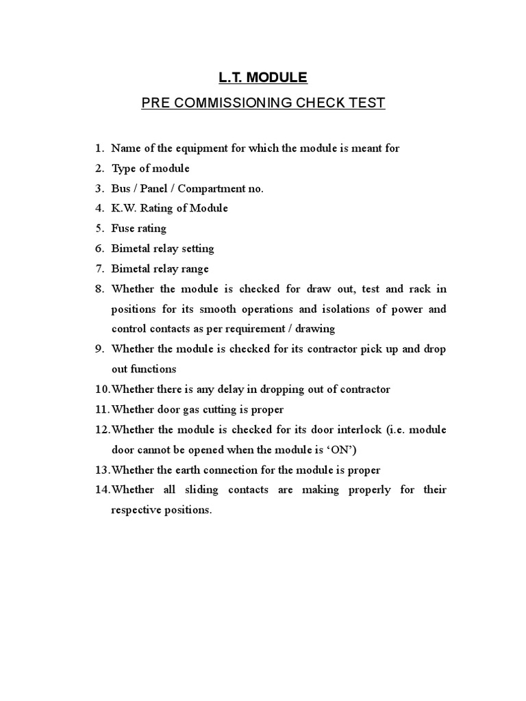 Pre Commissioning Check List | PDF