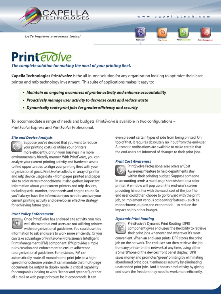 Capella Print Evolve Express | PDF | Printer (Computing) | Authentication