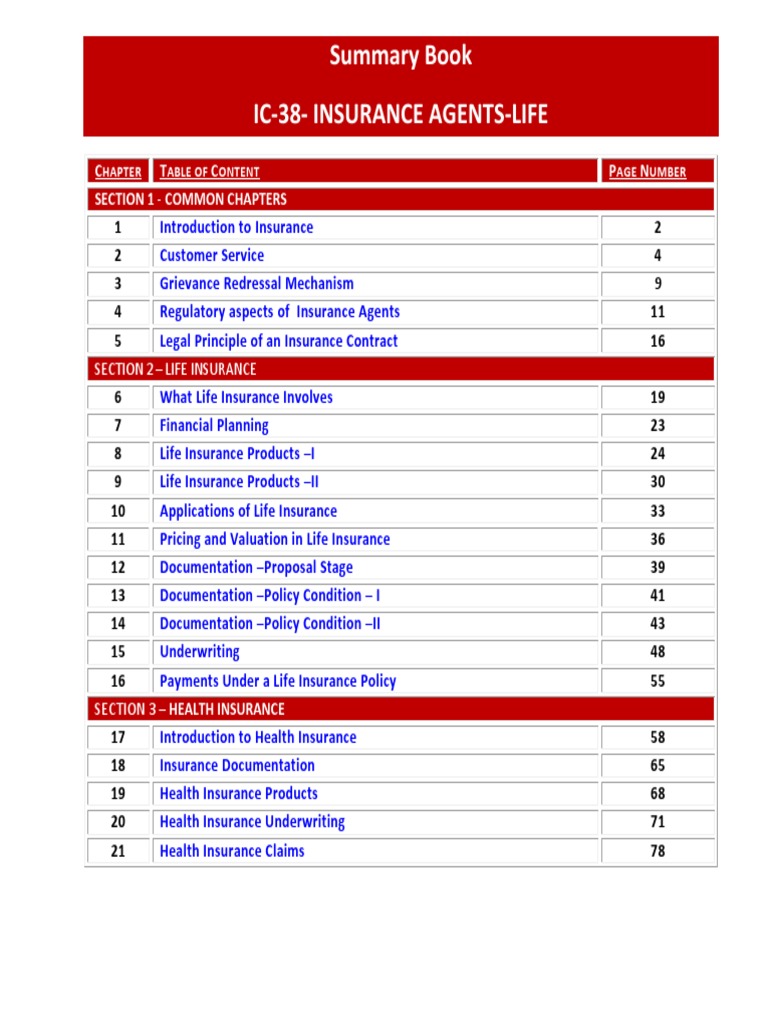 NEw IC 38 Summary | PDF | Life Insurance | Insurance