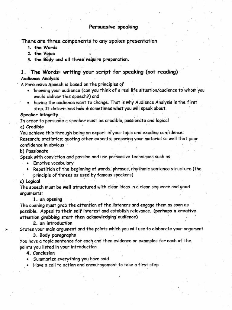 Persuasive Speaking Notes | PDF | Speech | Cognition