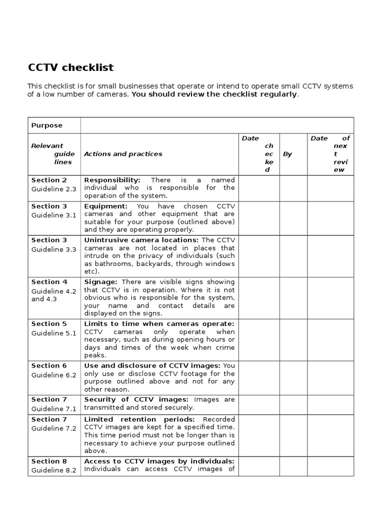CCTV Checklist | PDF | Closed Circuit Television | Civil Rights And ...