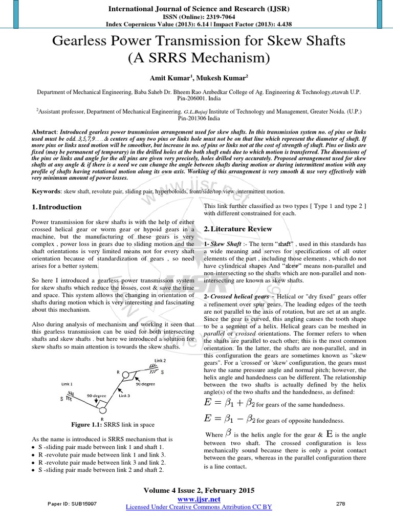 A Gearless Power Transmission Mechanism for Skew Shafts Using a SRRS ...