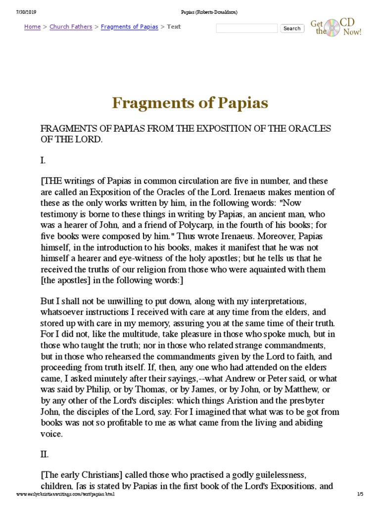 Fragments of Papias: Text | PDF | New Testament People | Saint Peter