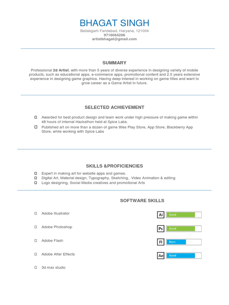 Bhagat Singh's Resume - Game Artist | PDF | Graphics | Mobile App