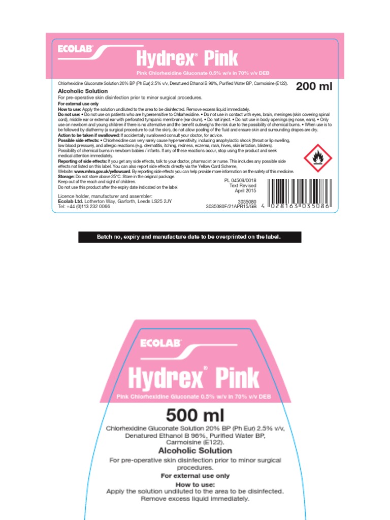 Alcoholic Solution: Pink Chlorhexidine Gluconate 0.5% W/V in 70% V/V ...