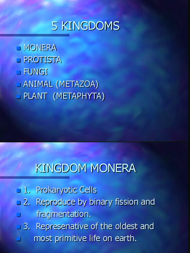 5 Kingdoms: Monera Protista Fungi Animal (Metazoa) Plant (Metaphyta) | PDF