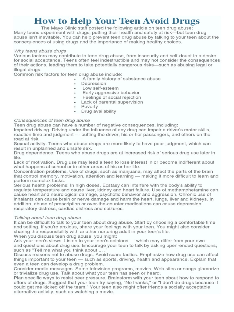 How To Help Your Teen To Avoid Drugs | PDF | Adolescence | Substance Abuse
