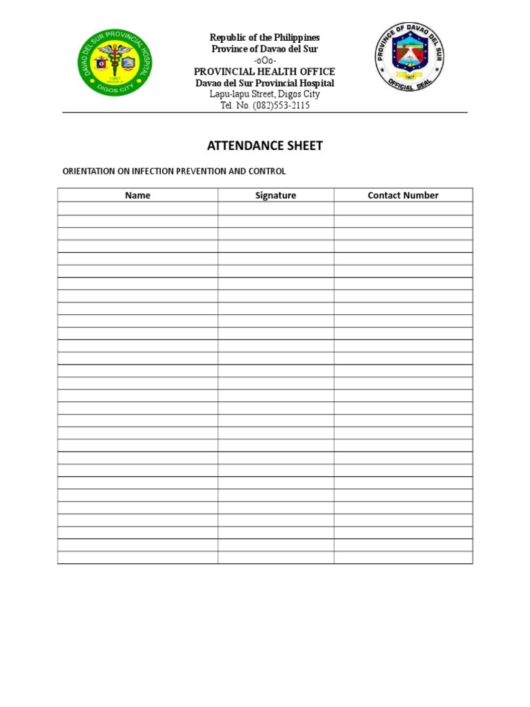 Attendance Sheet: Name Signature Contact Number | PDF