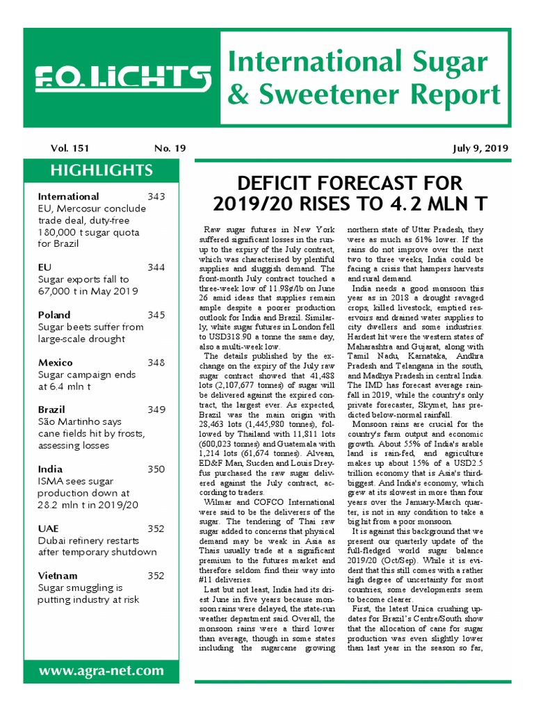 09july19 F.O.licht International Sugar Sweetener Report | PDF | Sugar ...