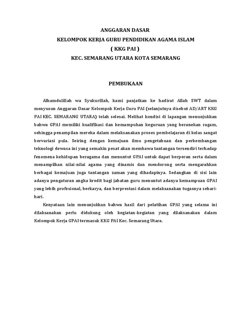Anggaran Dasar KKG PAI Semarang | PDF
