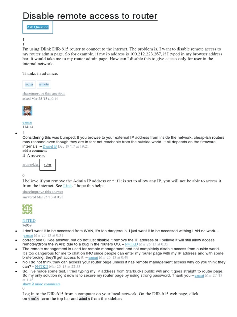 Disable Remote Access To Router | PDF | Router (Computing) | Ip Address