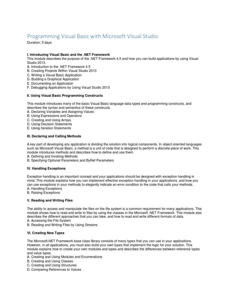 Programming Visual Basic With Microsoft Visual Studio | PDF | Visual ...