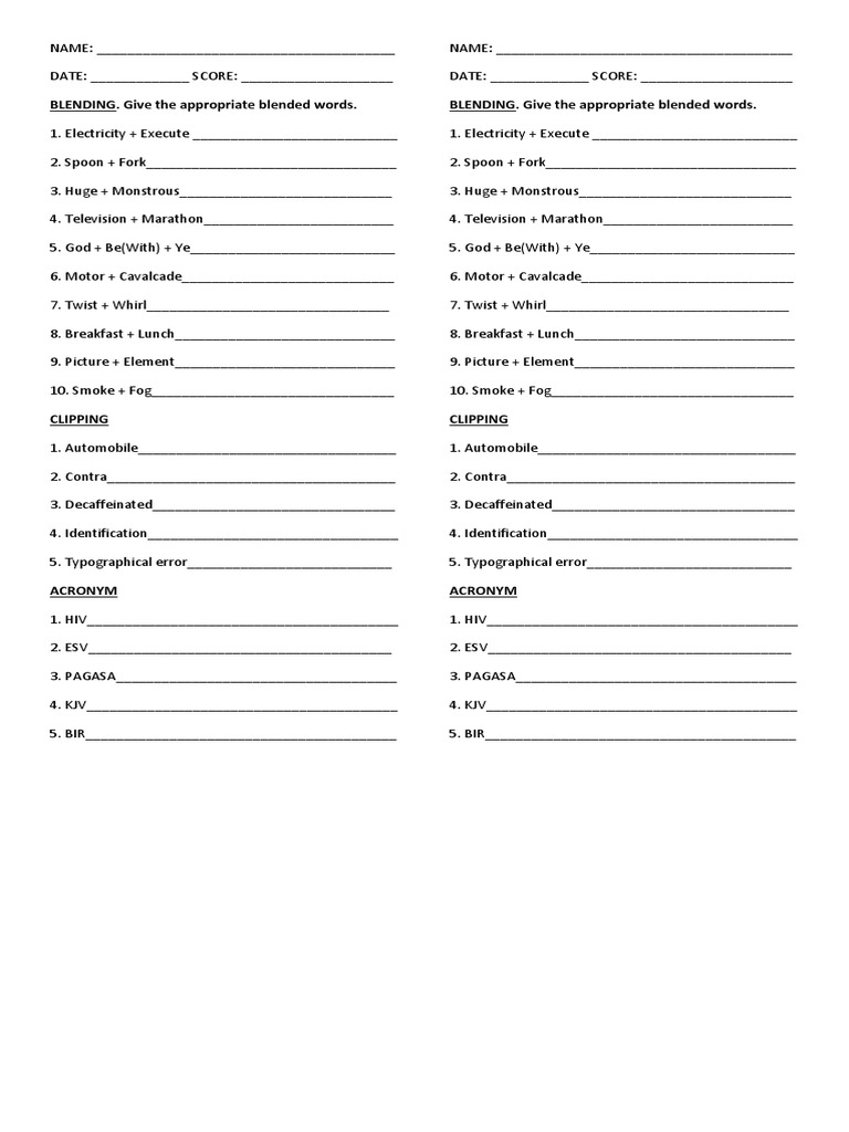 Blending and Clipping Exercises | PDF
