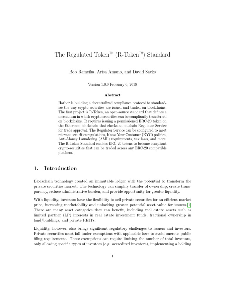 R-Token White Paper | PDF | Securities (Finance) | Real Estate ...
