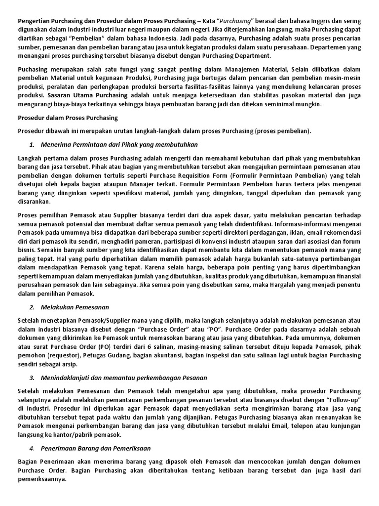 Proses dan Pengertian Purchasing | PDF | Bisnis