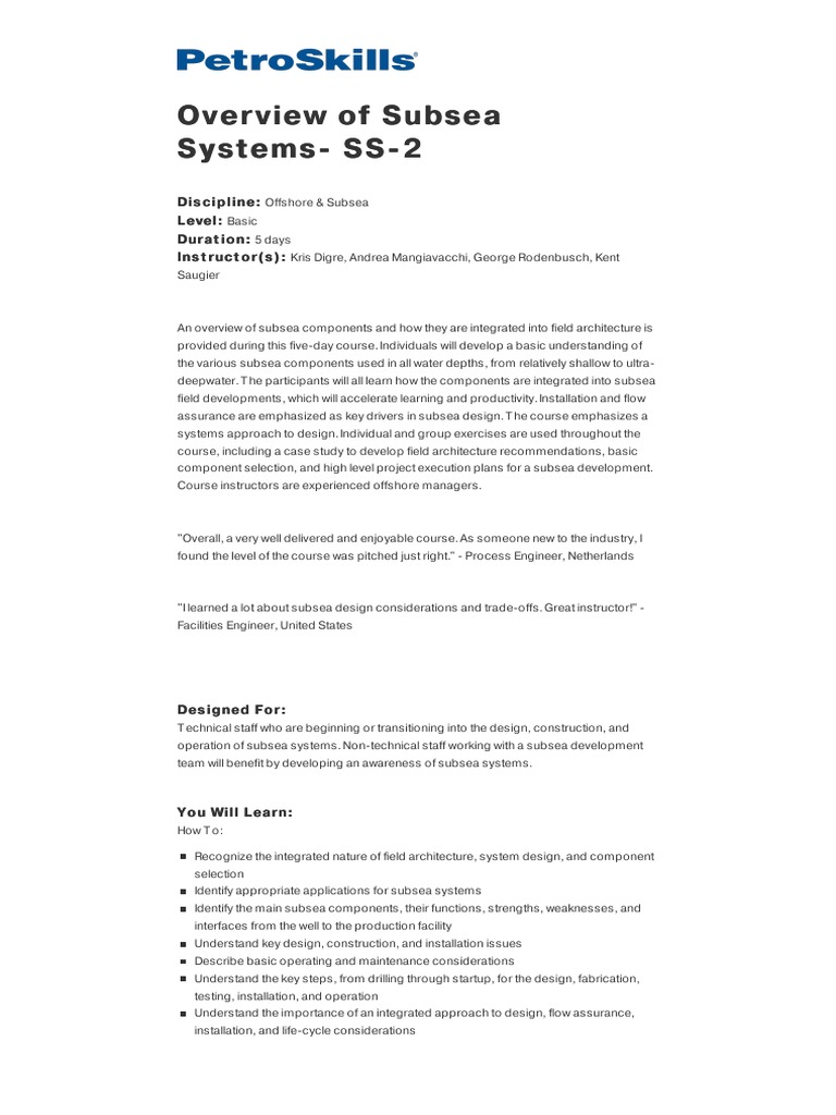 Overview of Subsea Systems | Download Free PDF | Subsea (Technology ...