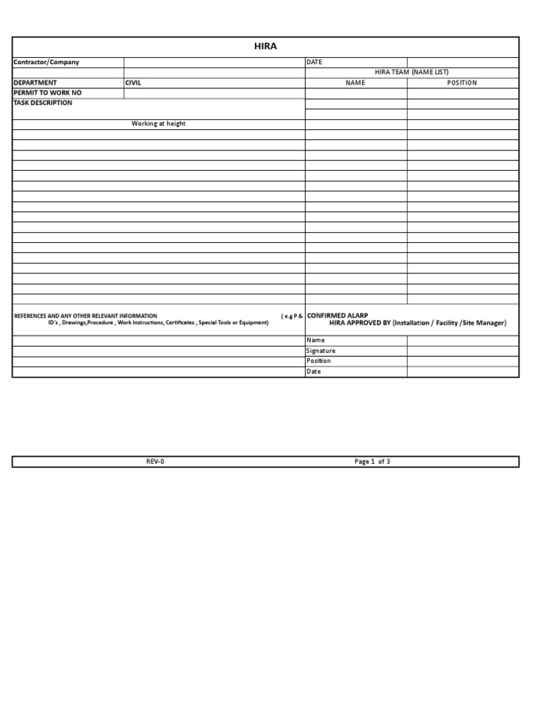 HIRA For Work at Height | PDF | Shift Work | Personal Protective Equipment