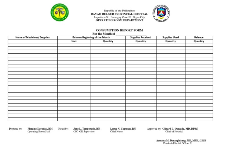 Consumption Report Form For The Month of | PDF