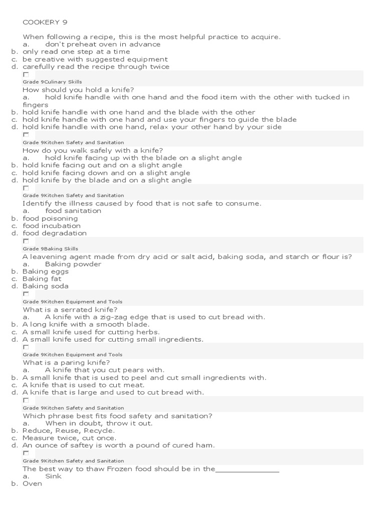 Cookery 9 Questions | PDF | Dough | Foods