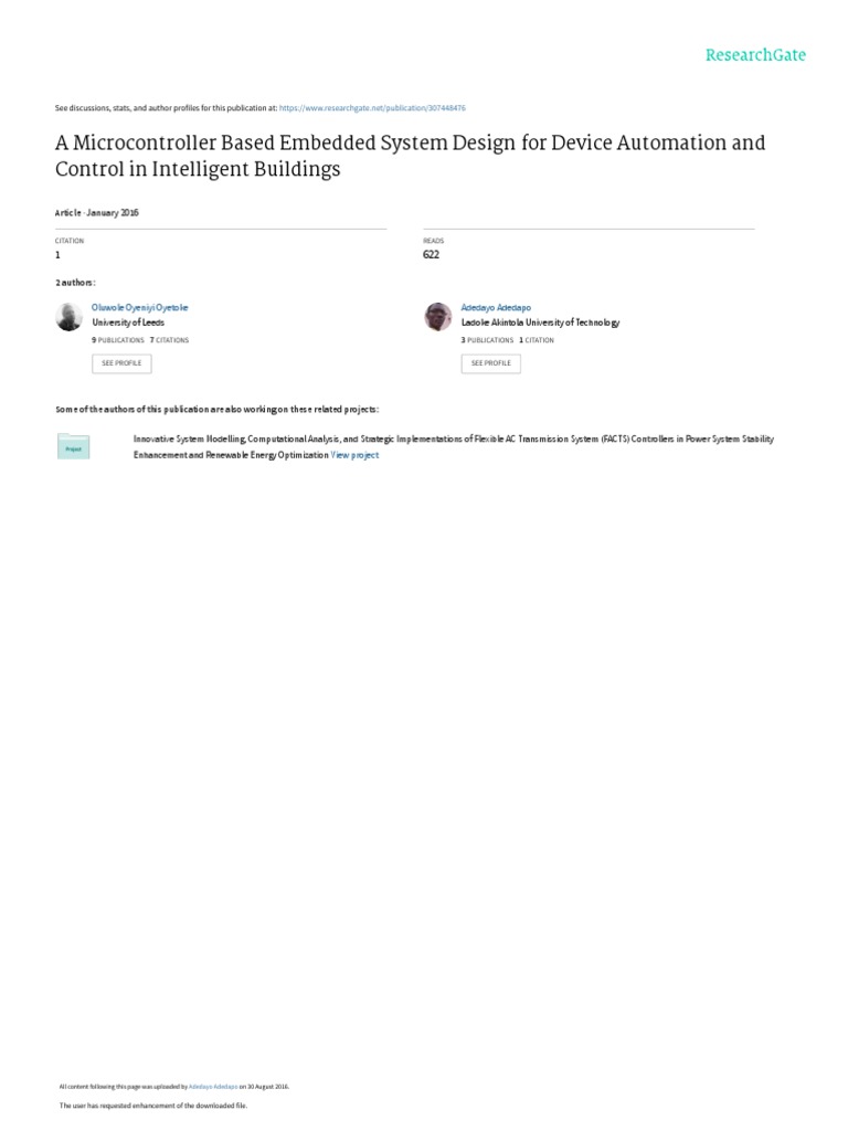 A Microcontroller Based Embedded System Design For Device Automation And Control In Intelligent