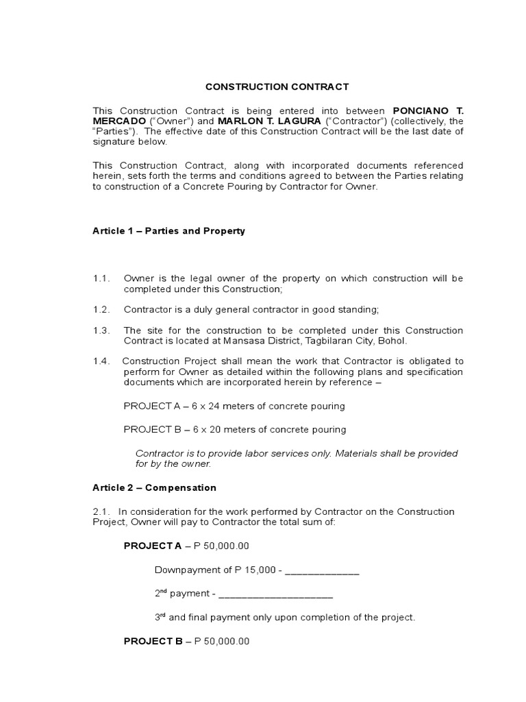 Construction Contract | PDF | General Contractor | Business Law
