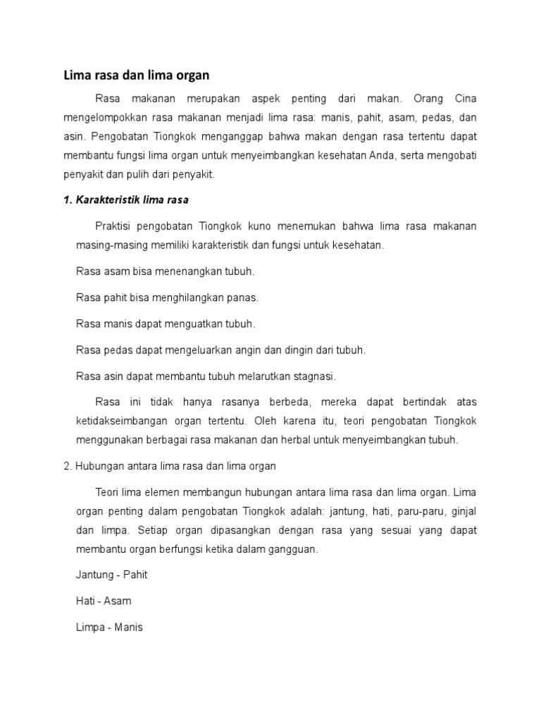 Lima Rasa Dan Lima Organ | PDF | Kesehatan Holistik