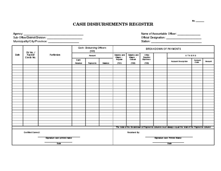 Cash Disbursements Register: Municipality/City/Province | PDF | Salary ...