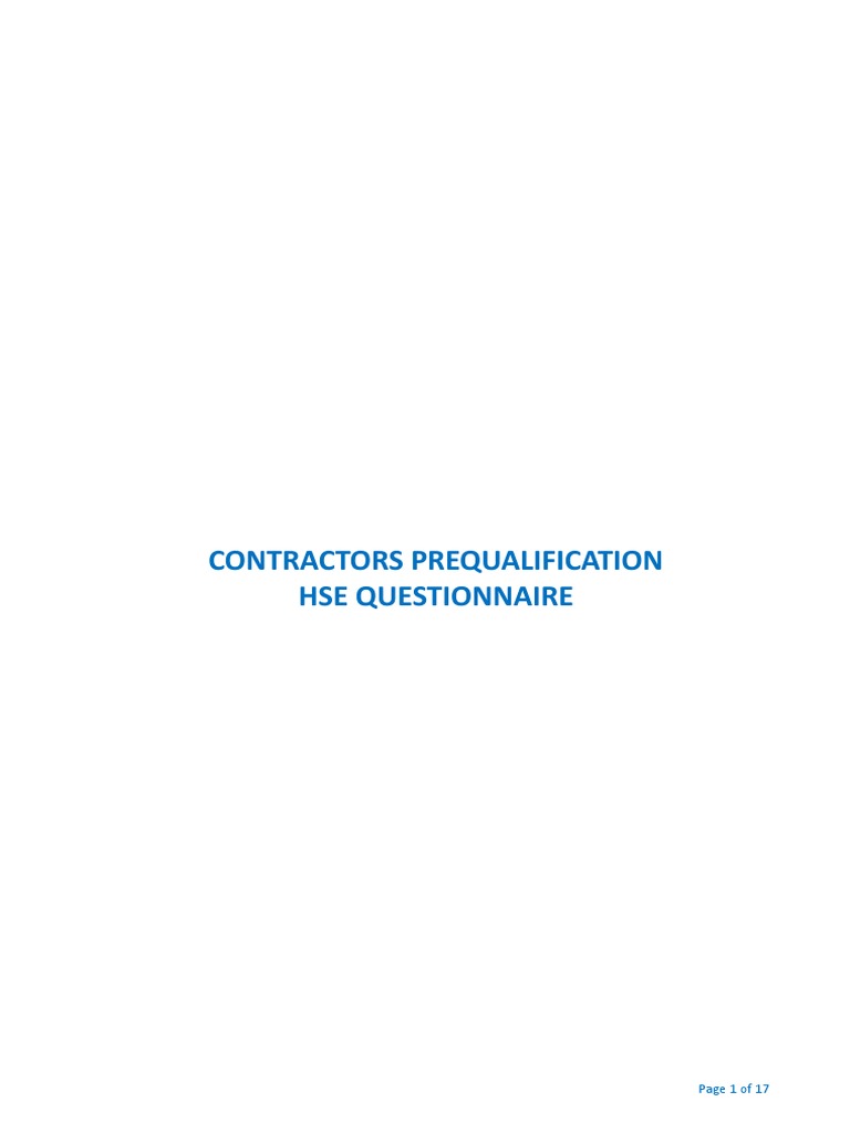 Contractors Prequalification Hse Questonnaire | PDF | Personal ...