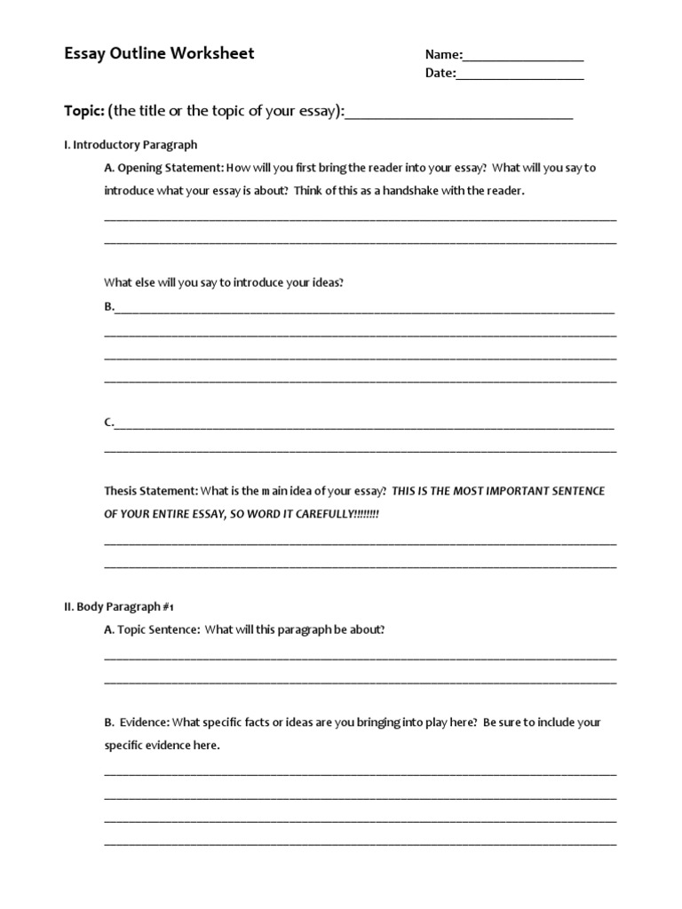 Essay Outline Worksheet PDF | PDF