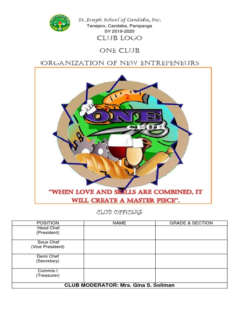 Club Logo ONE Club (Organization of New Entrepeneurs | PDF