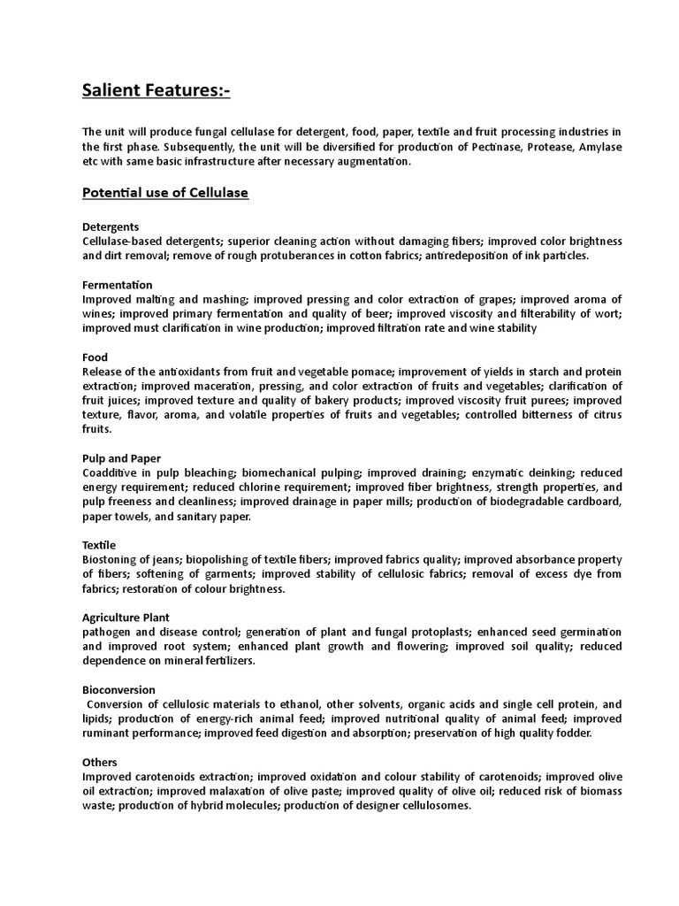 Salient Features:-: Potential Use of Cellulase | PDF | Brewing | Pulp ...