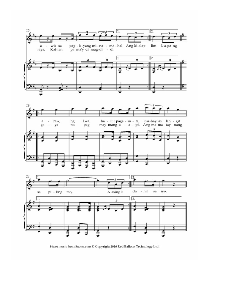 Philippine National Anthem - Lupang Hinirang Sheet Music For Violin | PDF